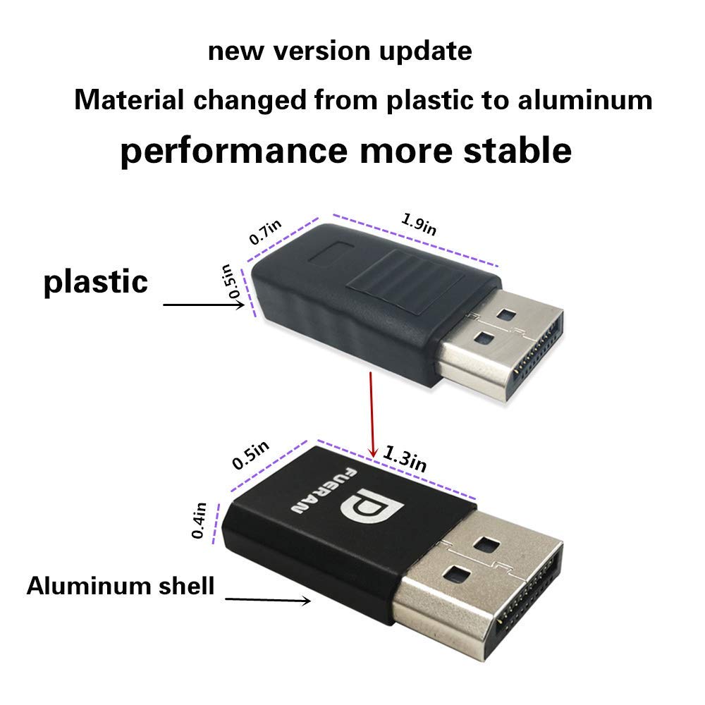FUERAN DP - DisplayPort Display Emulator EDID Emulator Plug 2K (fit Headless 2560x1600@30Hz) 4K 4096x2160@60Hz Display Port Dummy Plug DisplayPort Compatible (DP-2P)