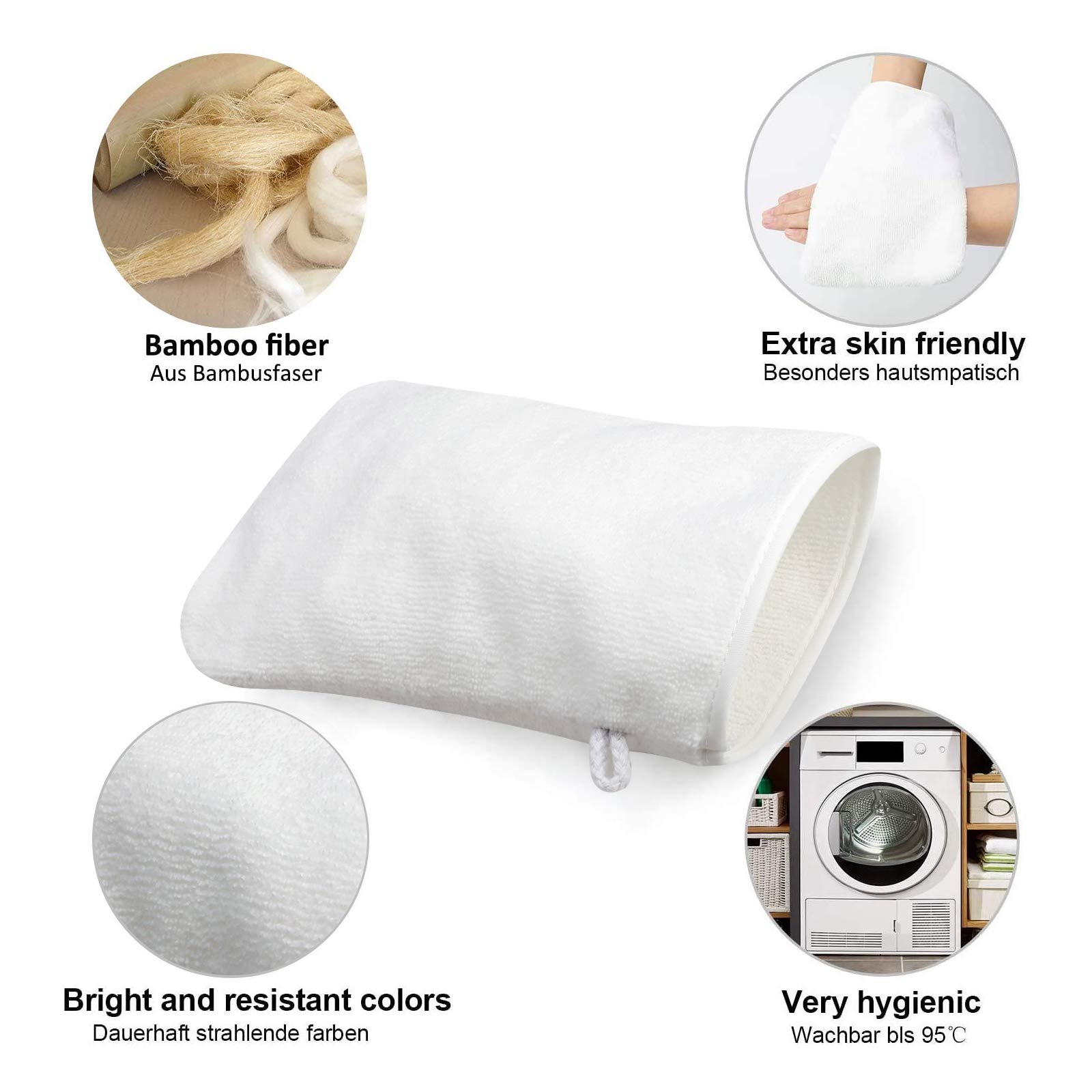 PHOGARY 10 Pack Microfiber Body Wash Mitts, Soft Face Mitten, Bath Spa Cloth, Reusable Makeup Remover Mitt Gloves, European Style Wash Cloth, 6×8 inch, White and Grey