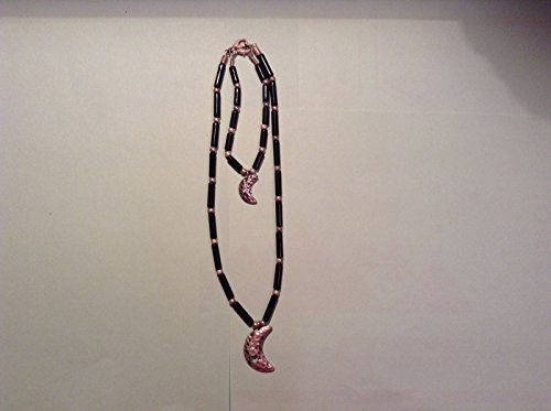 Plastic bead 17" Necklace & 7" Bracelets, black, silver color moon pendent