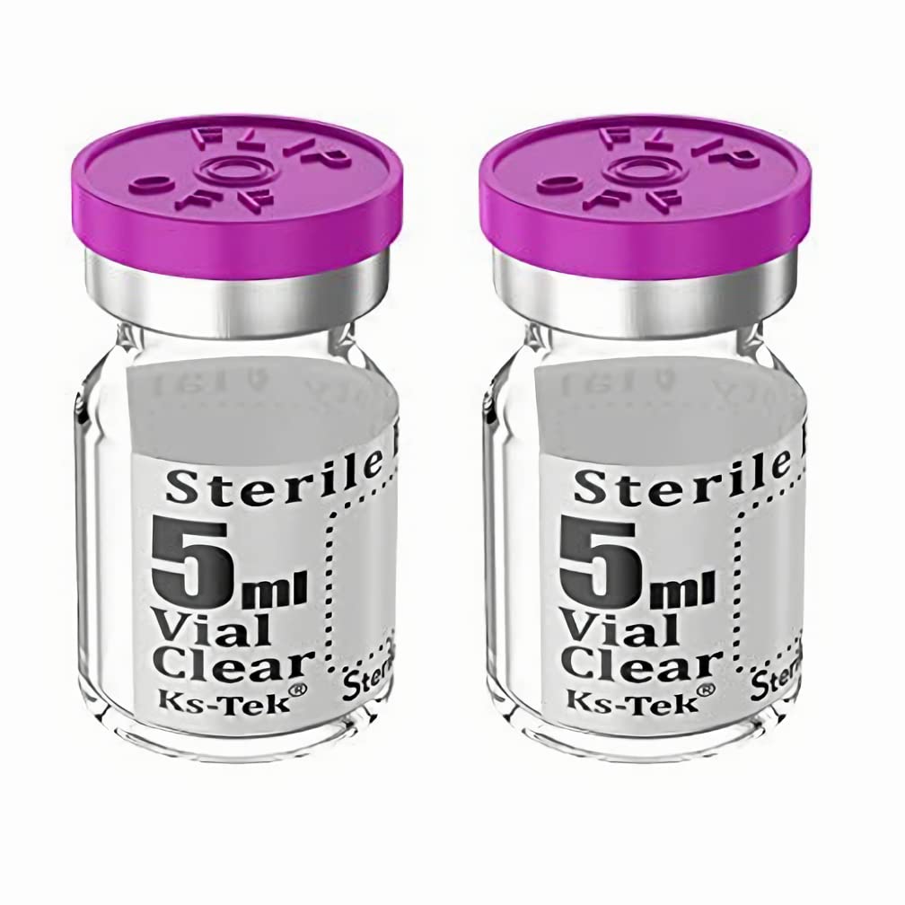 Biocomma 10pcs 5ml Sterile Empty Vial with Plastic Aluminum Flip Off Caps,Penicillin Bottle 20mm Crimp Top Sterile Transparent Borosilicate Lab Sample Vial (Transparent)