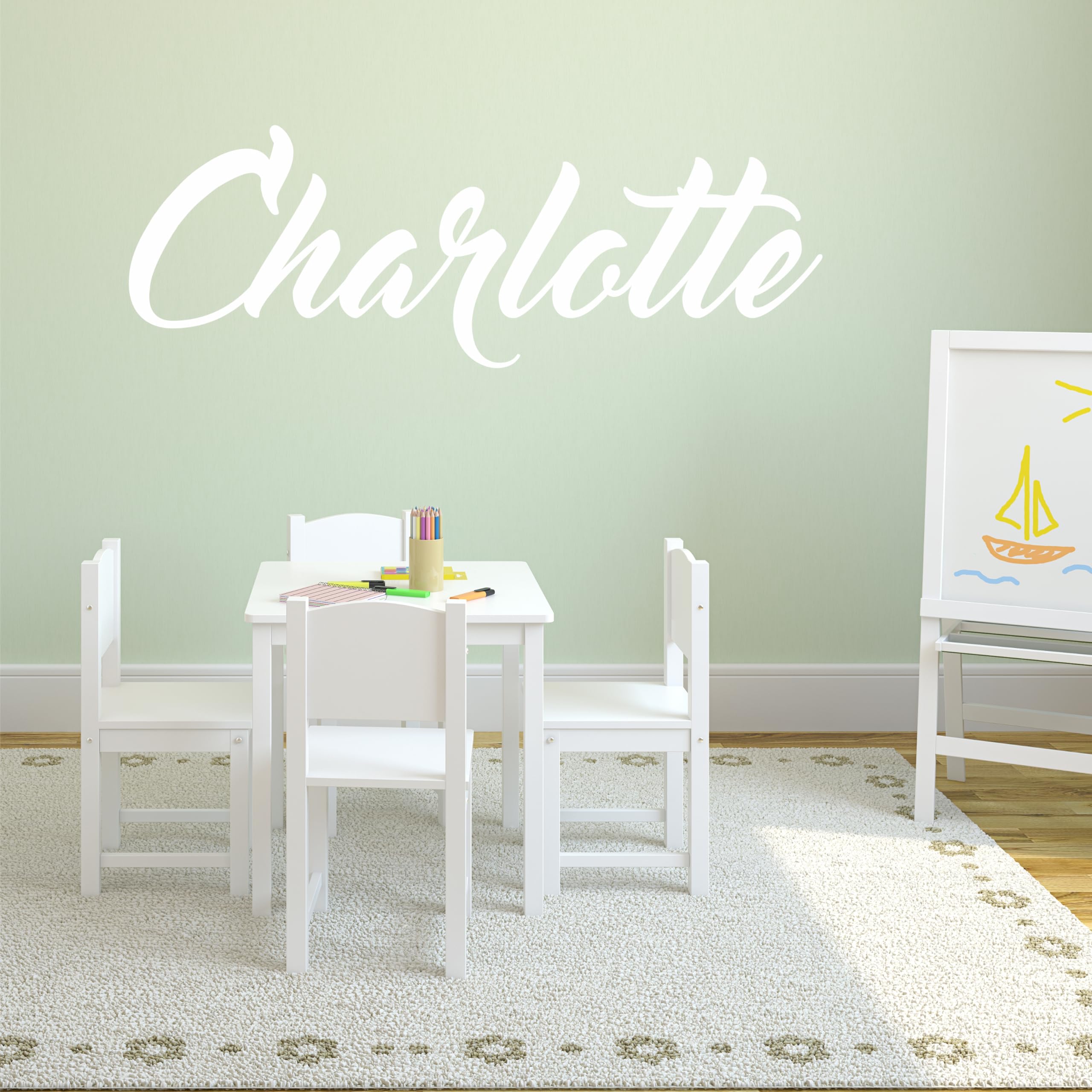 Fancy Cursive Single Personalized Custom Name Vinyl Wall Art Decal Sticker 45" W, Name Decal for Nursery, Girls Bedroom Decor, PLUS FREE 12" WHITE HELLO DOOR DECAL