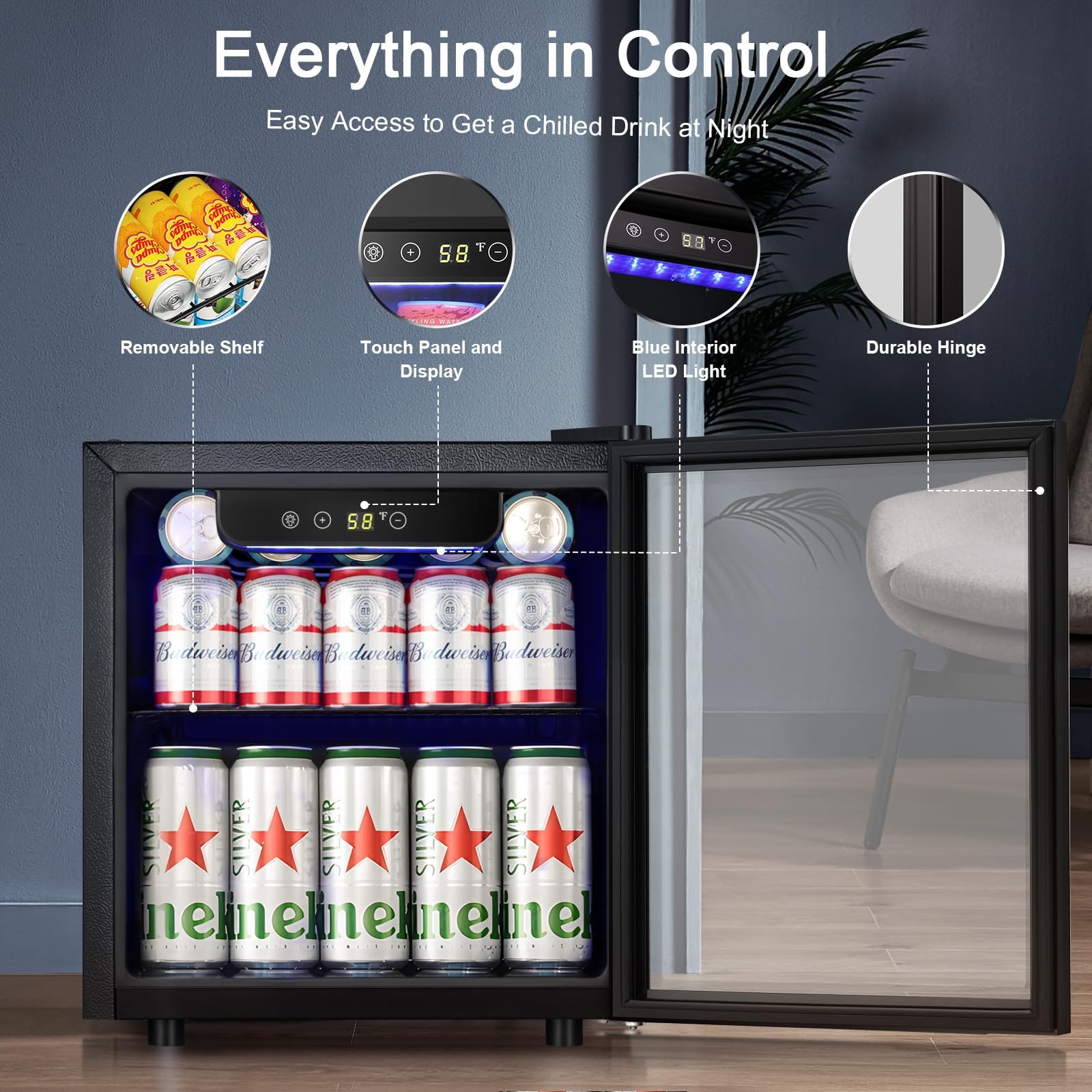 Antarctic Star Mini Fridge Cooler - 12 Bottle 48 Can Beverage Refrigerator Glass Door for Drinks or Beer Wine –Small Drink Dispenser for Home, Office or Bar, Electronic Knob Control,1.3cu.ft.