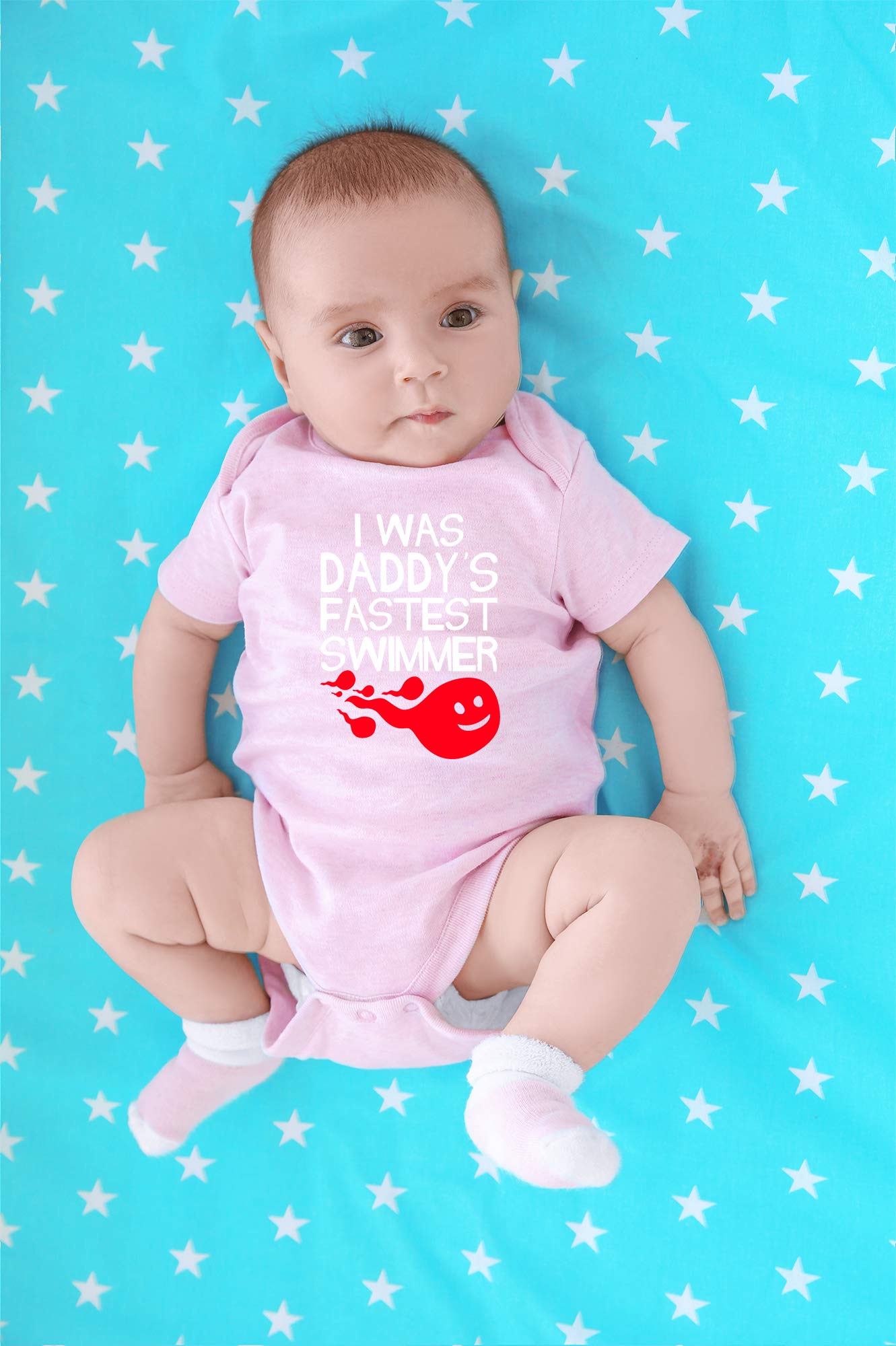 CBTwear I Was Daddy's Fastest Swimmer - Soon to Be Mom and Dad - Cute Infant One-Piece Baby Bodysuit (12 Months, Pink)