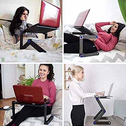 Adjustable Laptop Stand, RAINBEAN Laptop Desk with 2 CPU Cooling USB Fans for Bed Aluminum Lap Workstation Desk with Mouse Pad, Foldable Cook Book Stand Notebook Holder Sofa, Bed Table Office Tray