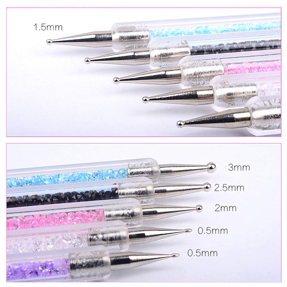 5pcs Rhinestone Dotting Pen Dual-ended Gems Crystals Studs Beads Picker Pencil with Crystal Acrylic Handle Pedicure Manicure Nail Art DIY Decoration Tool