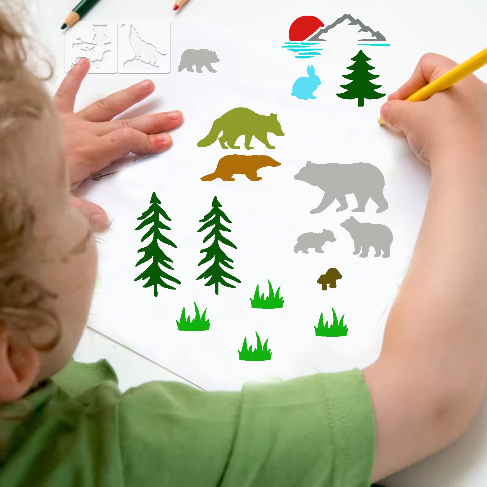 65 Pieces Animal Stencils for Painting, Small Reusable Deer Bear Stencil Template Tree Bee Bird Mountain DIY Craft Paint Stencils for Painting on Wood Wall Card Rock Decor (Wildlife)