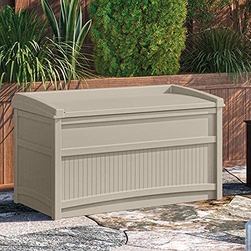 50 GALLON DECK STORAGE BOX OUTDOOR STORAGE BENCH FOR PATIO STORAGE WEATHER RESISTANT, WATERPROOF AND UV PROTECTED (Light Taupe)
