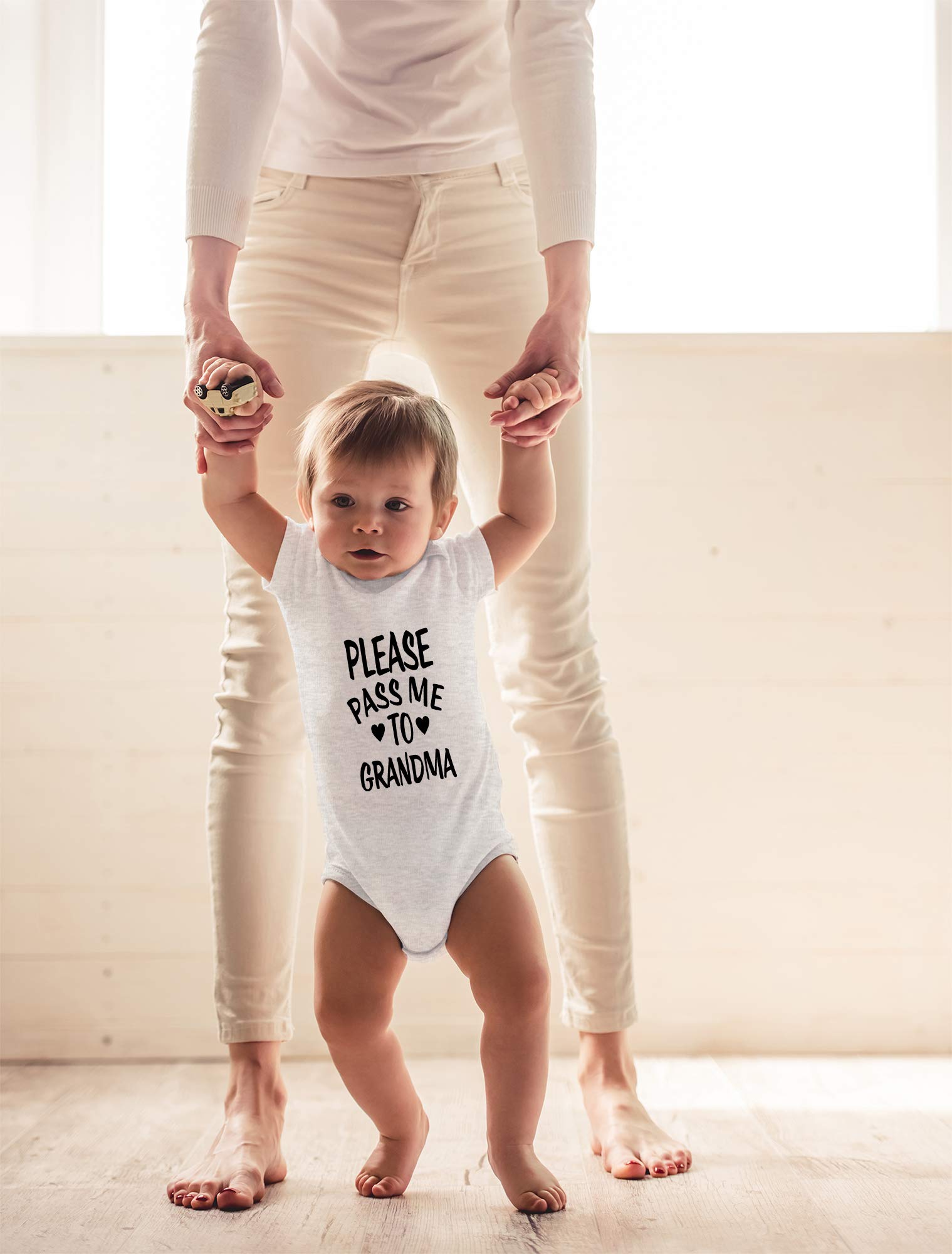 CBTwear Please Pass Me To Grandma Baby Bodysuit Funny Infant Outfit Cute Newborn Clothes Unisex Romper (Newborn, Heather Grey)