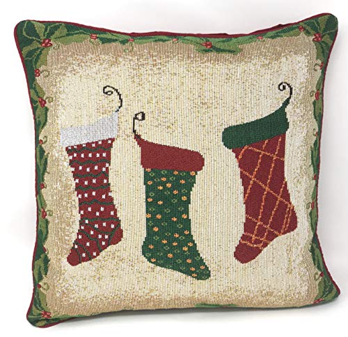 Tache Green Christmas Throw Pillow Cover Festive Holiday Hang My Stockings by The Fireplace Decorative Woven Tapestry Cushion Cover, 1 Piece 16 x 16