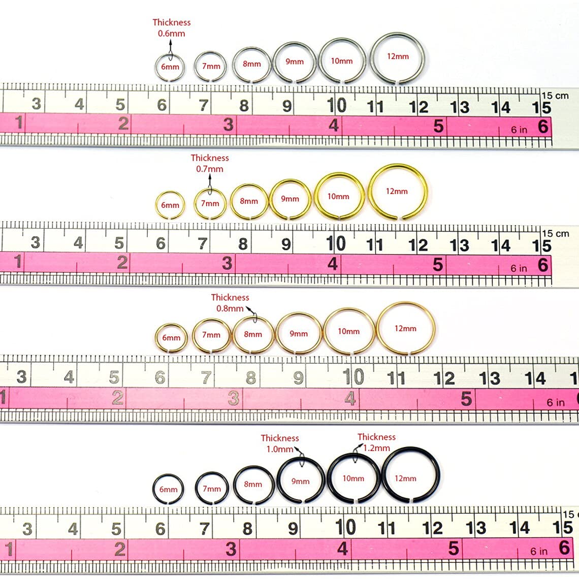 7MM Length - 20 Gauge (0.8MM) Black Anodized 316L Surgical Steel Open Hoop Nose Ring