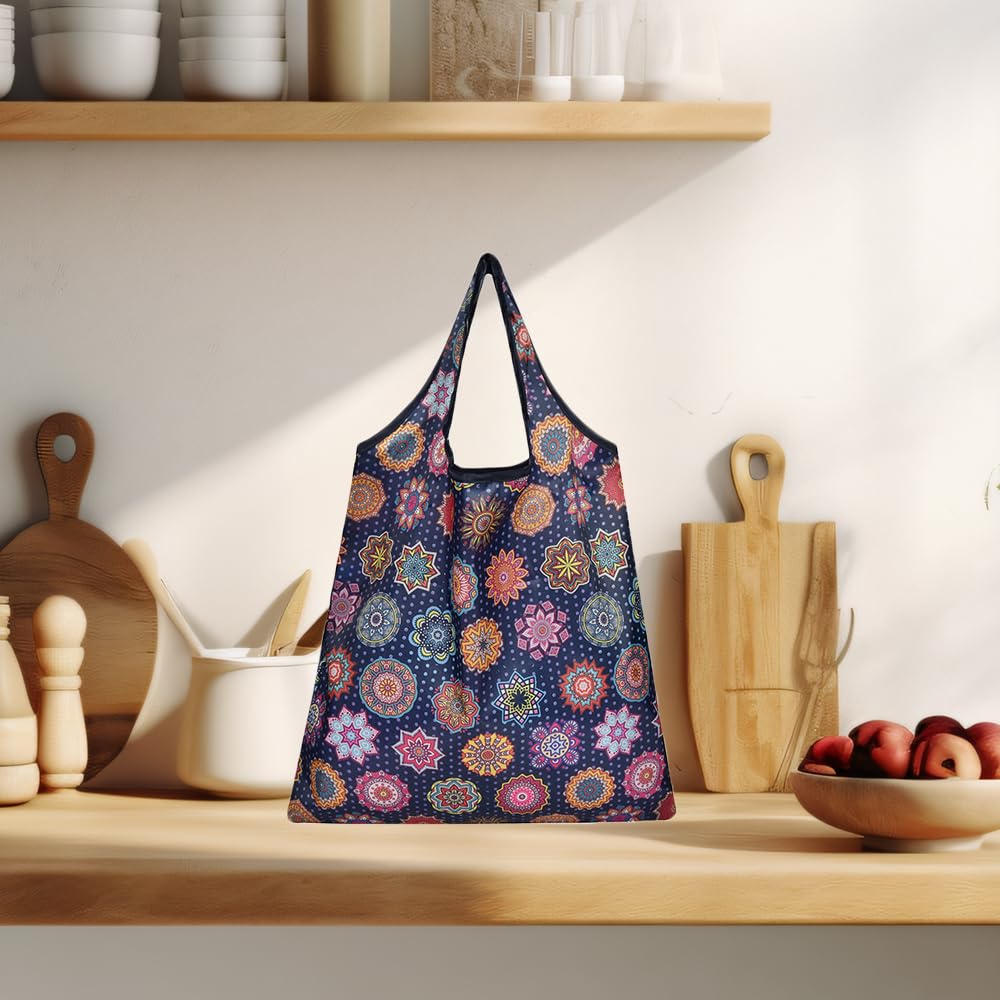 4 PCS Reusable Grocery Bags, Foldable Reusable Shopping Bags, Folding Cute Tote Bags for Grocery Shopping