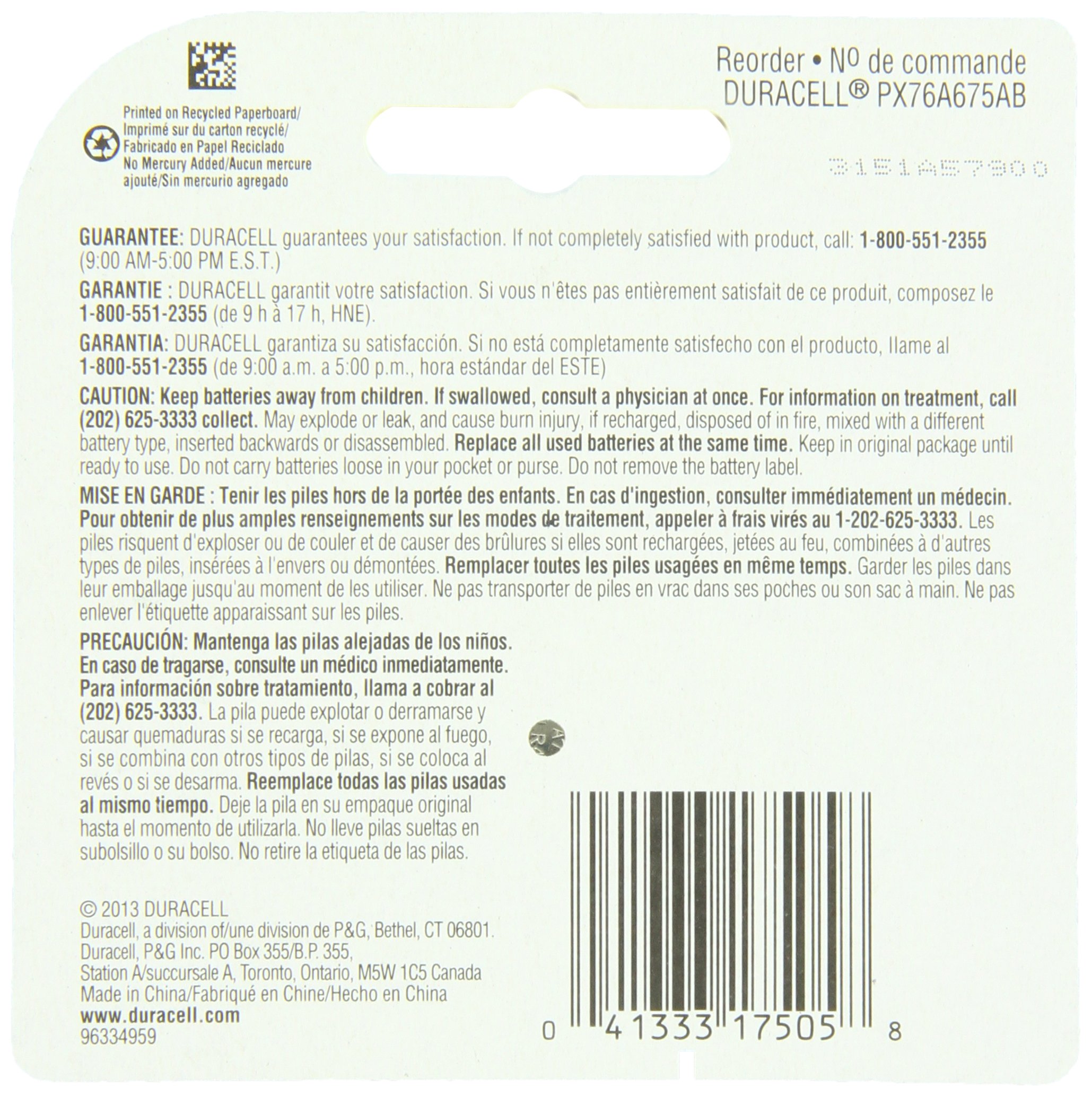 Duracell 76A Medical Battery 1.5 Volt Alkaline, 1 Count