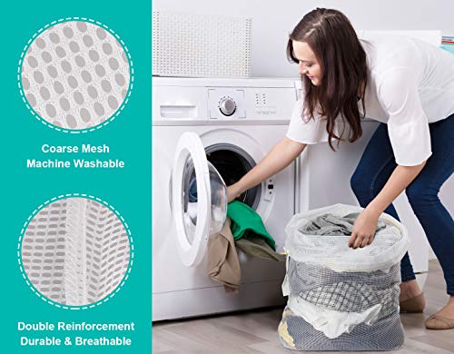 Plusmart Mesh Laundry Bags with Drawstring, 24" x 36" Extra Large Laundry Bags with Staps, for Travel, College Dorm, Apartment, Family, 3 Pack, White, Machine Washable