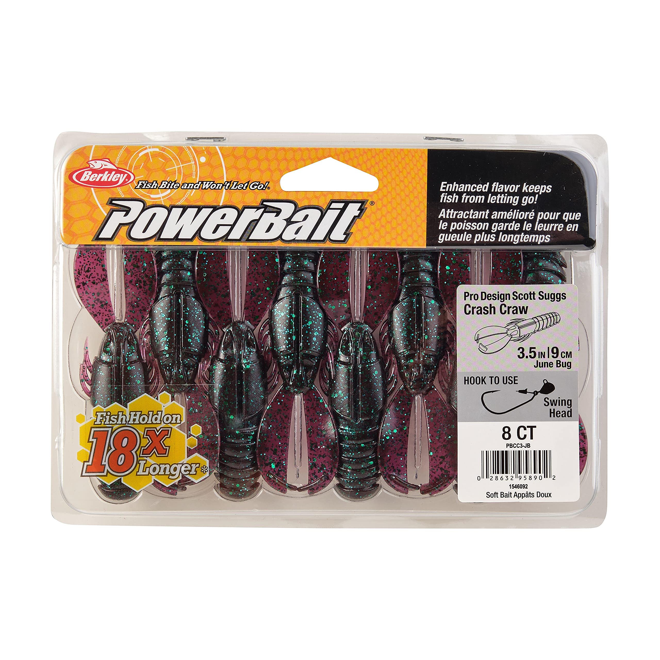 Berkley Powerbait Crash Craw Fishing Soft Bait, 3 1/2", June Bug
