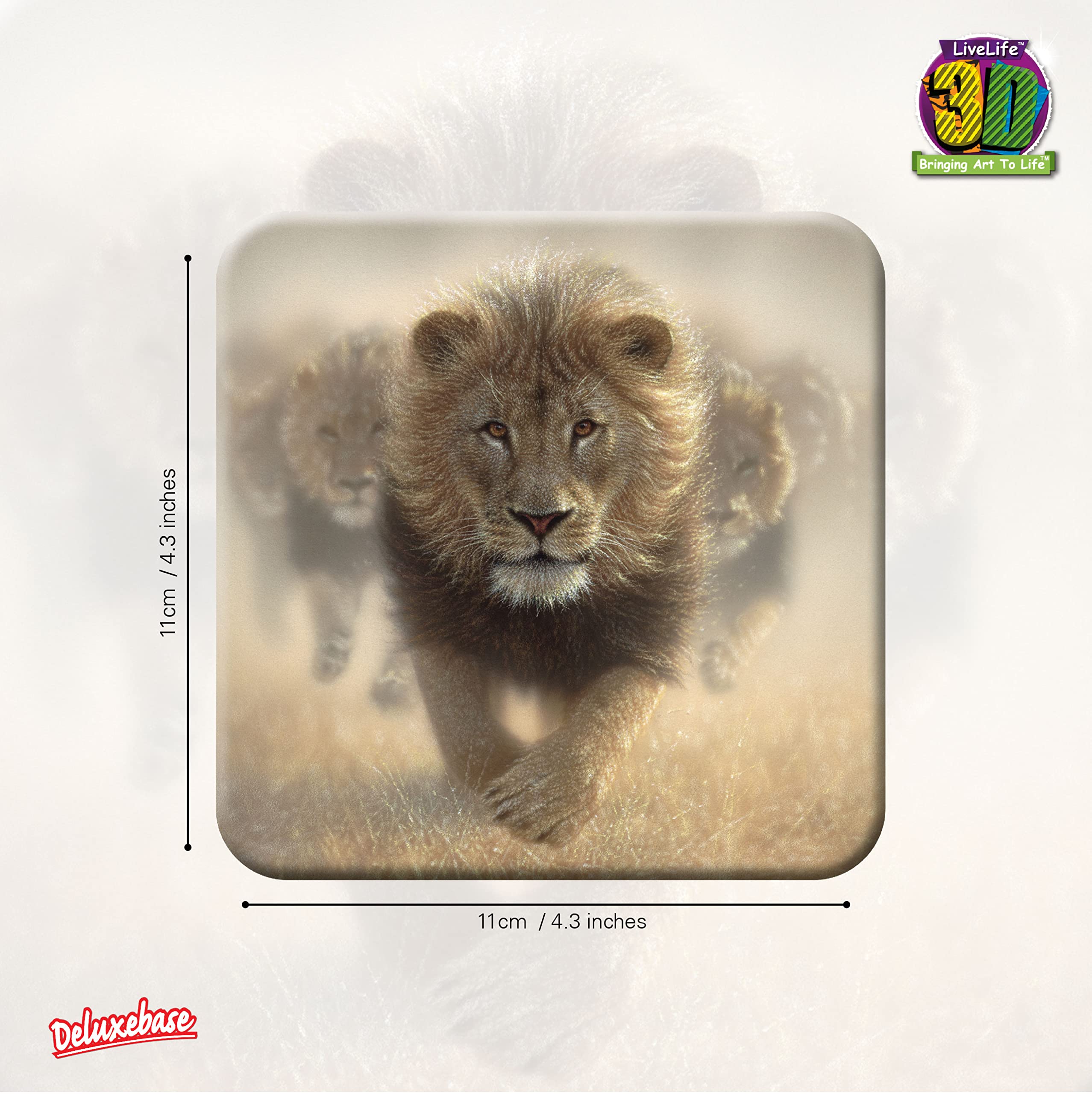 3D LiveLife Cork Coaster - Eat My Dust from Deluxebase. Lenticular 3D Cork Lion Coaster. Non-slip drink Coaster with original artwork licensed from renowned artist, Collin Bogle