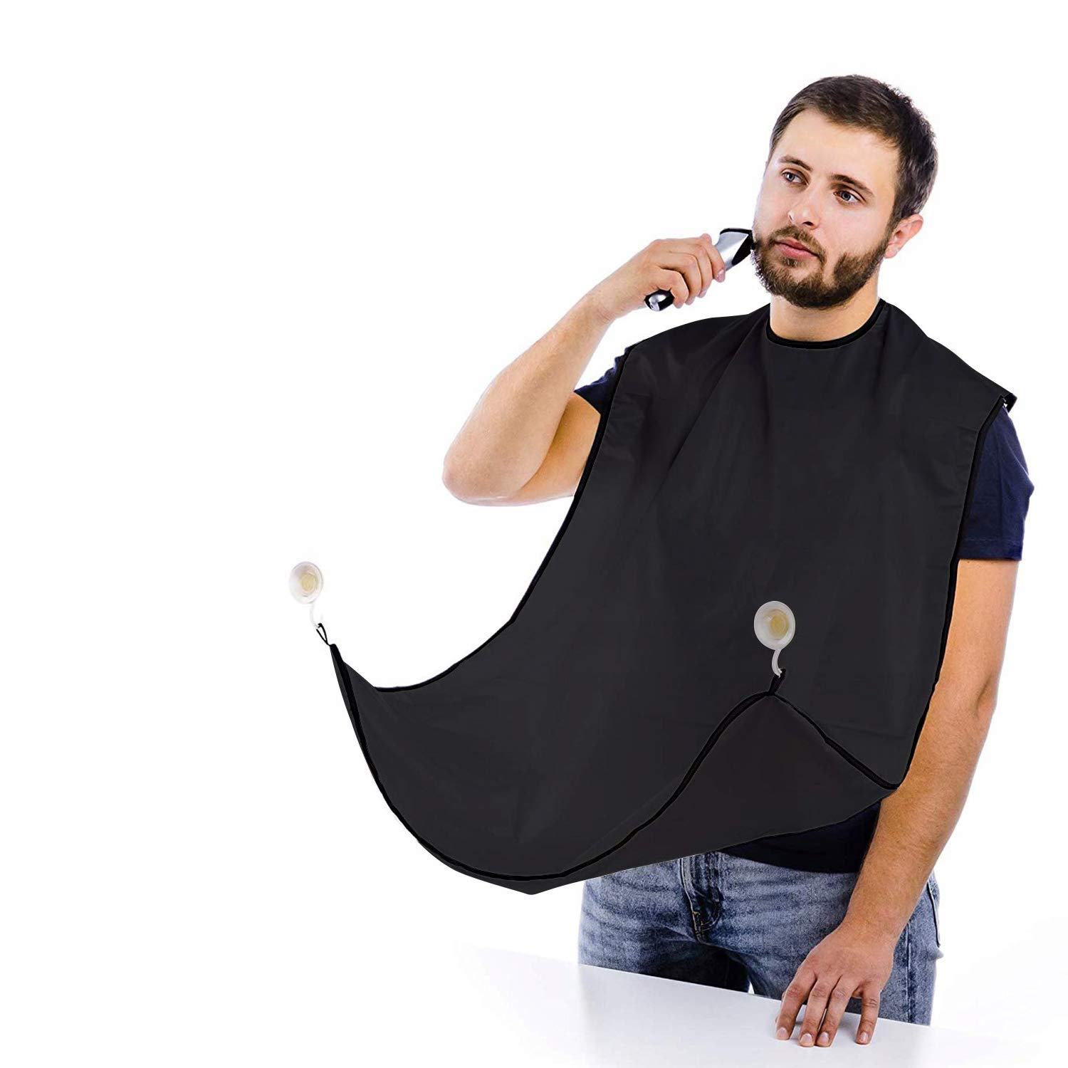 Adjustable Upgrade Beard Apron Cape for Men Shaving and Trimming with Suction Cups Grooming Beard Apron Perfect Gifts (Medium, Black)