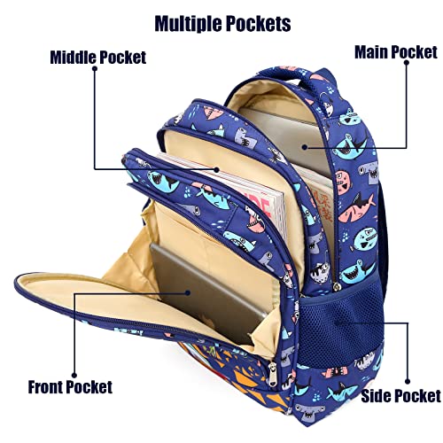 Backpack for Boys Dorlubel Lightweight Shark School Backpack with Insulated Lunch Tote Preschool Kindergarten Elementary Book Bag Set With Chest Strap(Shark Wave)