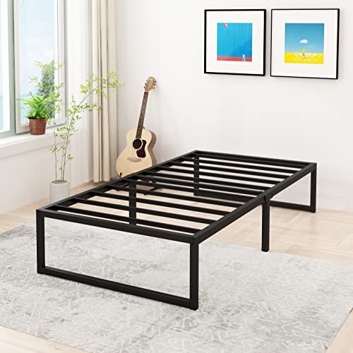 Lutown-Teen 14 Inch Twin Bed Frames Heavy Duty Metal Twin Size Platform Bed Frame No Box Spring Needed, Noise Free, Easy Assembly, Black