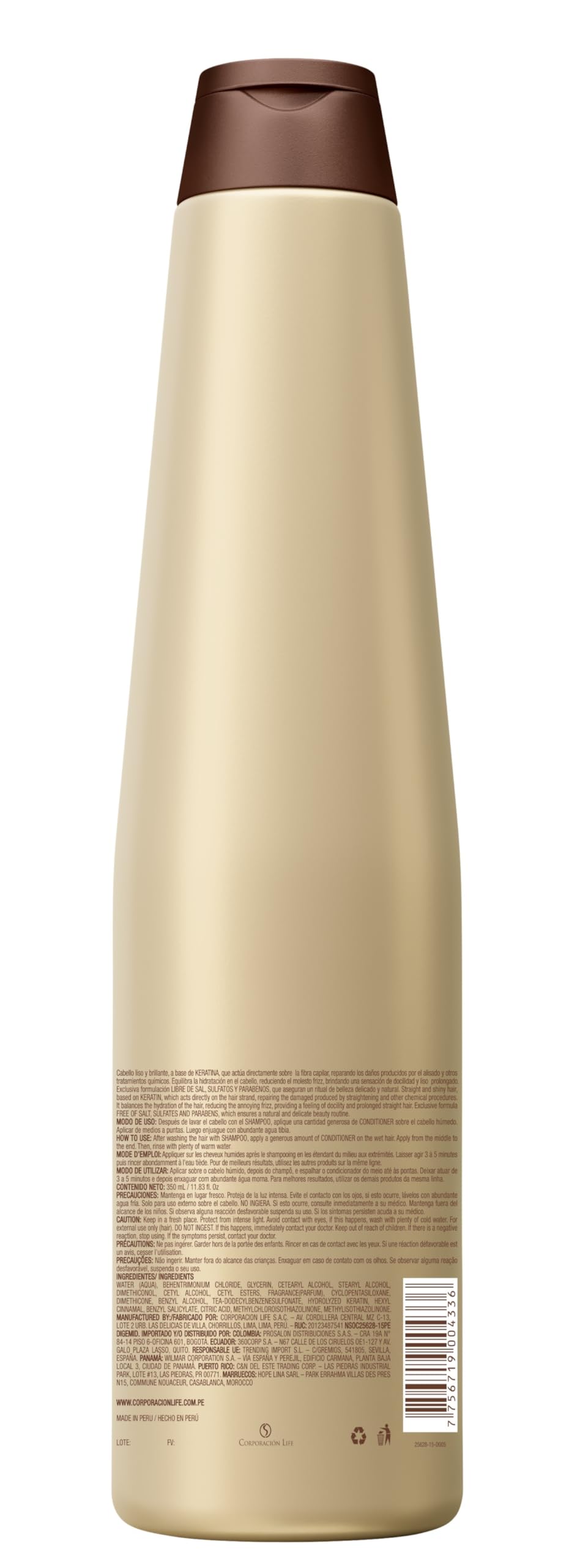 Placenta Life Be Natural Lisso Keratina Conditioner for Straight and Shiny Hair -350 gr/ 12.35 oz. (Lisso Keratina Conditioner)