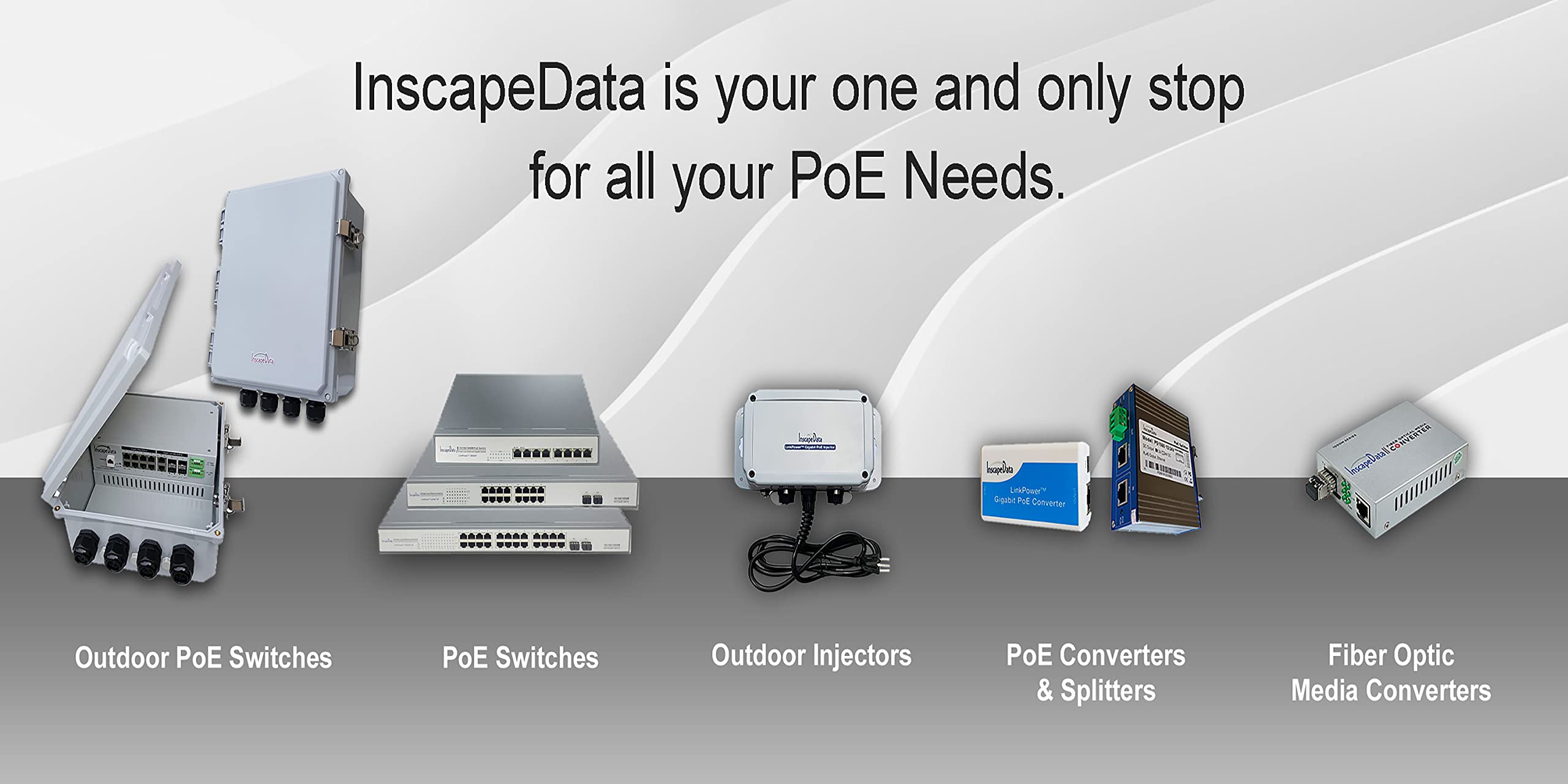Inscape Data Managed IP68 Outdoor PoE Switch, LPS1800AFM-T1, 10/100Mbps, IEEE 802.3af/at, 2X Combo Gigabit SFP Fiber/RJ45 Uplink, 150W