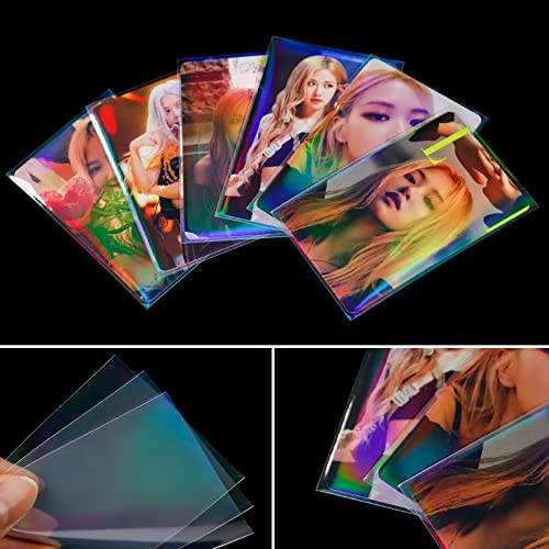 50Pcs Premium Kpop Photocard Sleeves Holographic Rainbow Effect, Perfect Fit Photo Card Protector Sleeves - Hologram & Clear Double-Sided Use