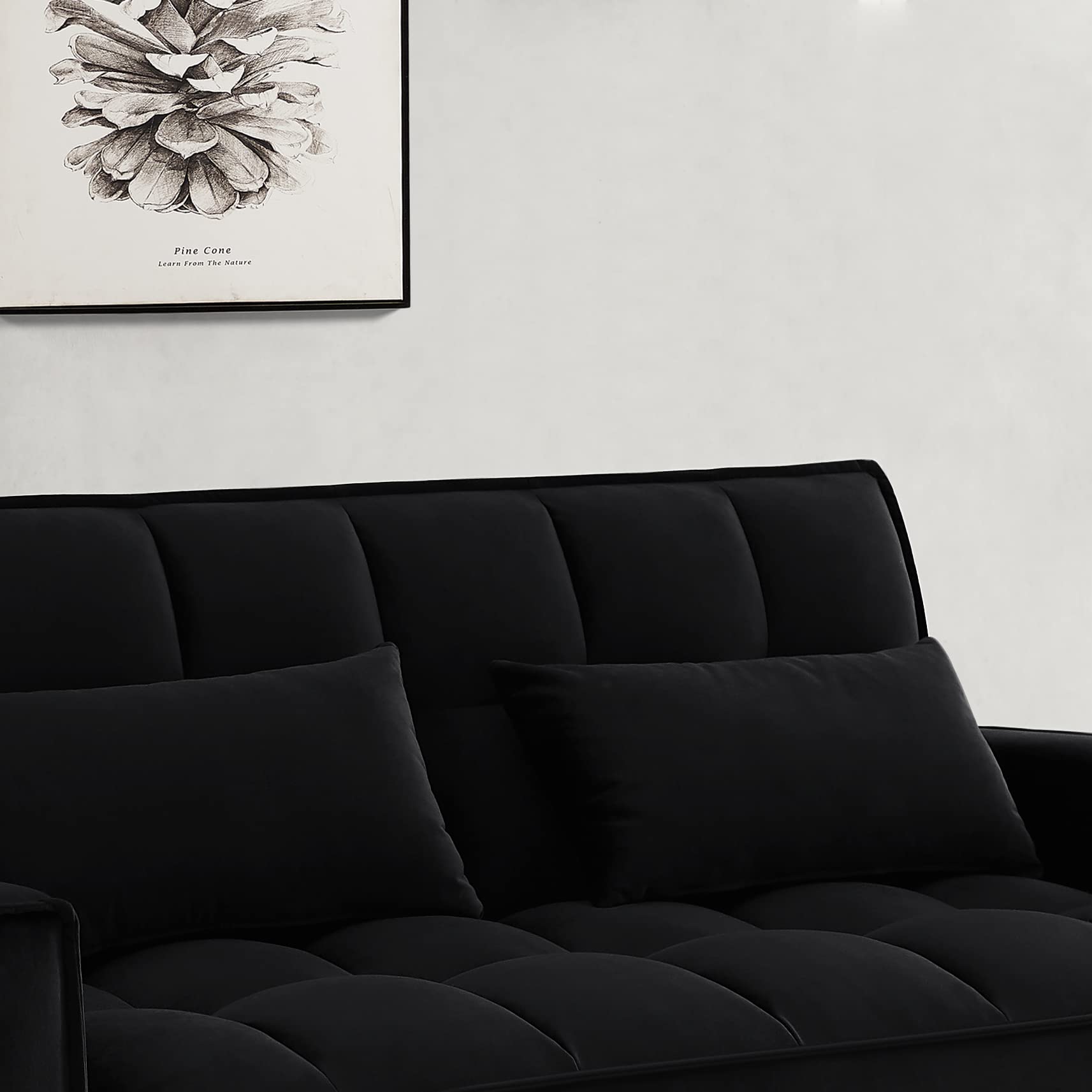 Antetek Convertible Sleeper Sofa Bed, 3 in 1 Velvet Loveseat Futon Sofa Couch with Pullout Bed, Black, 54"