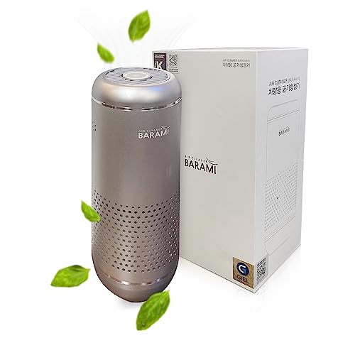Portable Car Air Cleaner Purifier, HEPA Filter Photocatalytic & Odor Eliminator, Fresh Air for Car, Office, Bedroom & Home, Made in Korea [Barami] (Silver)