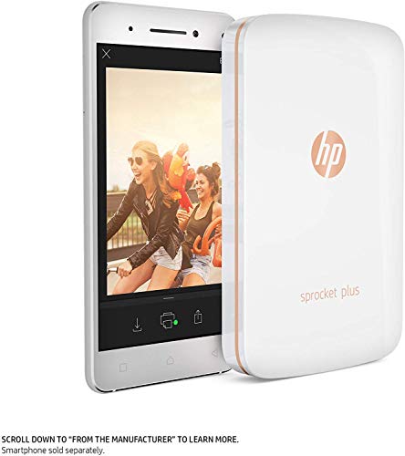 HP Sprocket Plus Instant Color Photo Printer, Print 30% Larger Photos on 2.3x3.4 Sticky-Backed Paper – White (2FR85A)