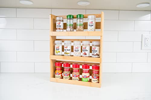 Lipper International Bamboo Wood 3-Tier Spice Rack 8840 - Space Saving 12" x 2.3" Vertical Storage for Spices or Craft Supplies - Attached Ring Hangers, Easy Hand Wash Maintenance