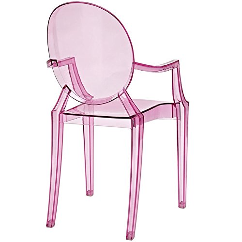 Hawthorne Collections Modern Acrylic Stacking Kitchen and Dining Room Arm Chair in Pink - Fully Assembled