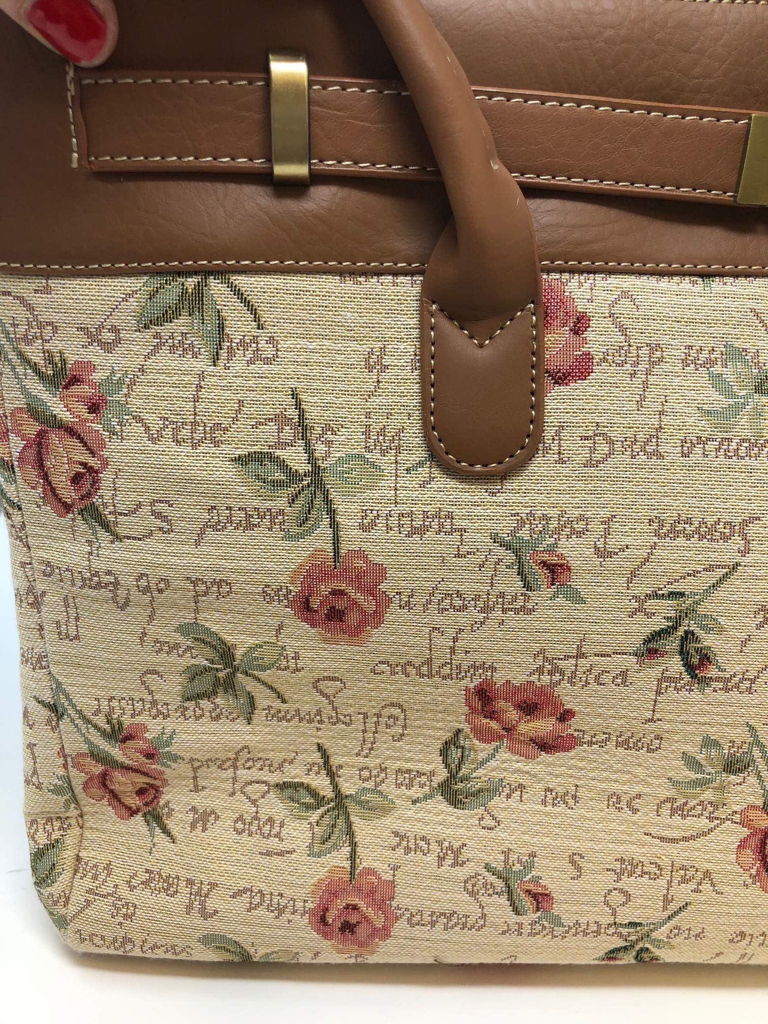BANBERRY DESIGNS Pink Rose Tapestry Tote Bag With Brass Buckles 15