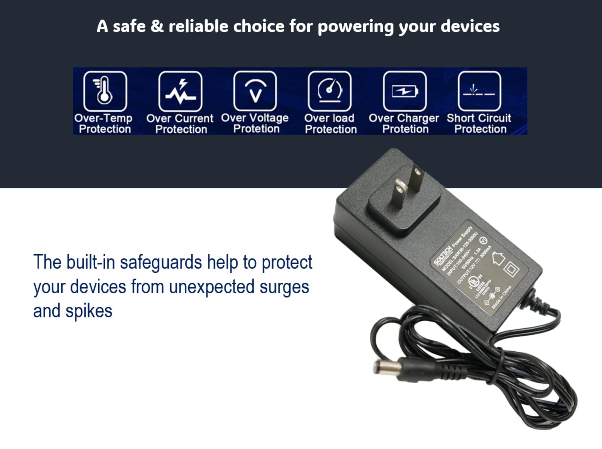 Samsung Wisenet Compatible CCTV Security Camera Power Adapter for DVR, NVR, AHD | 12V 3A 100-240V AC DC Power Supply Compatible with Lorex, Night Owl