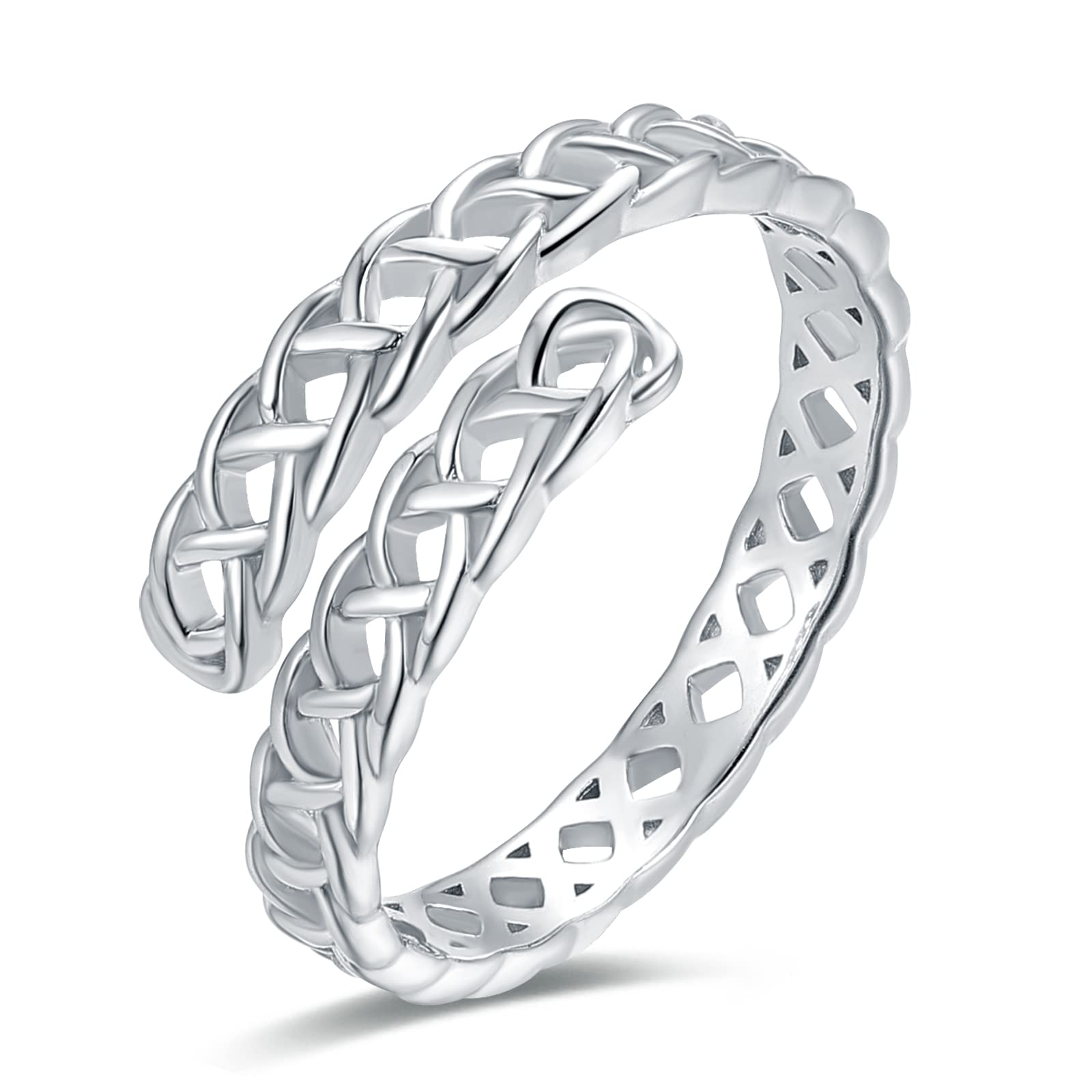 925-Sterling-Silver Celtic Flower Thumb Ring - Baroque Open Adjustable Resizable Ring Hawaiian Leaf Dainty Tail Pinky Toe Knuckle Rings Knot Eternity Wedding Band Ring Gifts for Women Men Teen (White Gold) (Celtic Knot Ring)