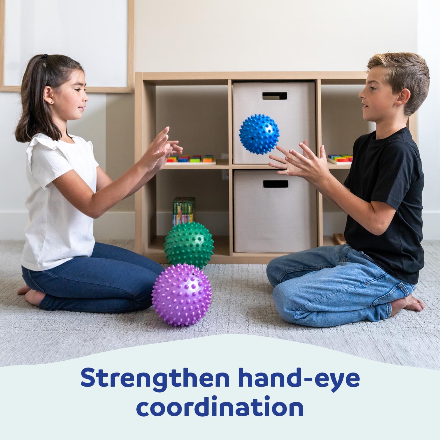 Fun and Function – Spiky Tactile Balls – Bumpy, Textured, Tactile Sensory Balls for Kids Ages 3+ – Set of 3 (5” Blue, 8” Purple & 9” Green)