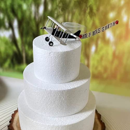 Airplane Wedding Cake Topper with Custom banner Mr. & Mrs. Cute unique honeymoon figurines at the helm of the plane