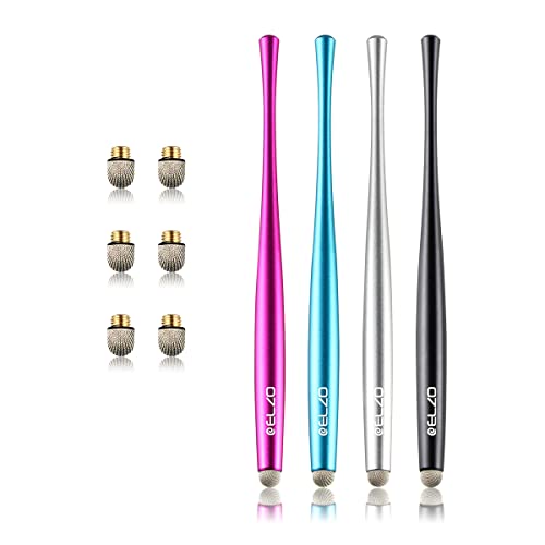 ELZO Capacitive Stylus Pens Premium Metal Slim Combo 4 Pcs Tips for All Touch Screens iPad & Android Tablets DELL/Samsung/HP/Asus/Surface/Samsung/iPhone/LG (Black, Silver, Light Blue & Rose Red)