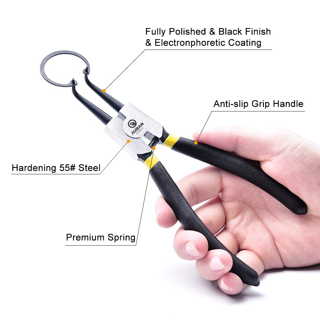 4 Piece 7-Inch Snap Ring Pliers Set, Internal/External Circlip Pliers Kit Straight/Bent Jaw Pliers Tips C-Clip Pliers with Storage Pouch