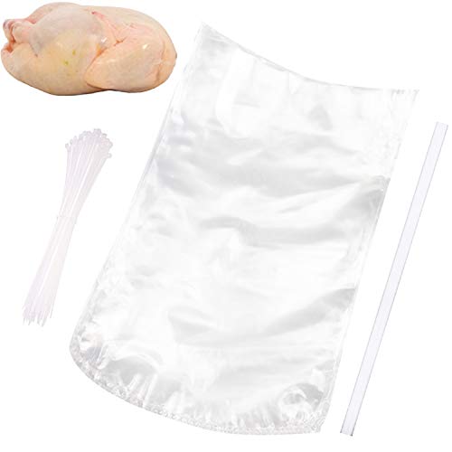 Morepack Poultry Shrink Wrap Bags,10x16Inches 50Pcs Clear Poultry Heat Shrink Bags BPA Free Freezer Safe with Zip Ties,Silicone Straw for Chickens,Rabbits