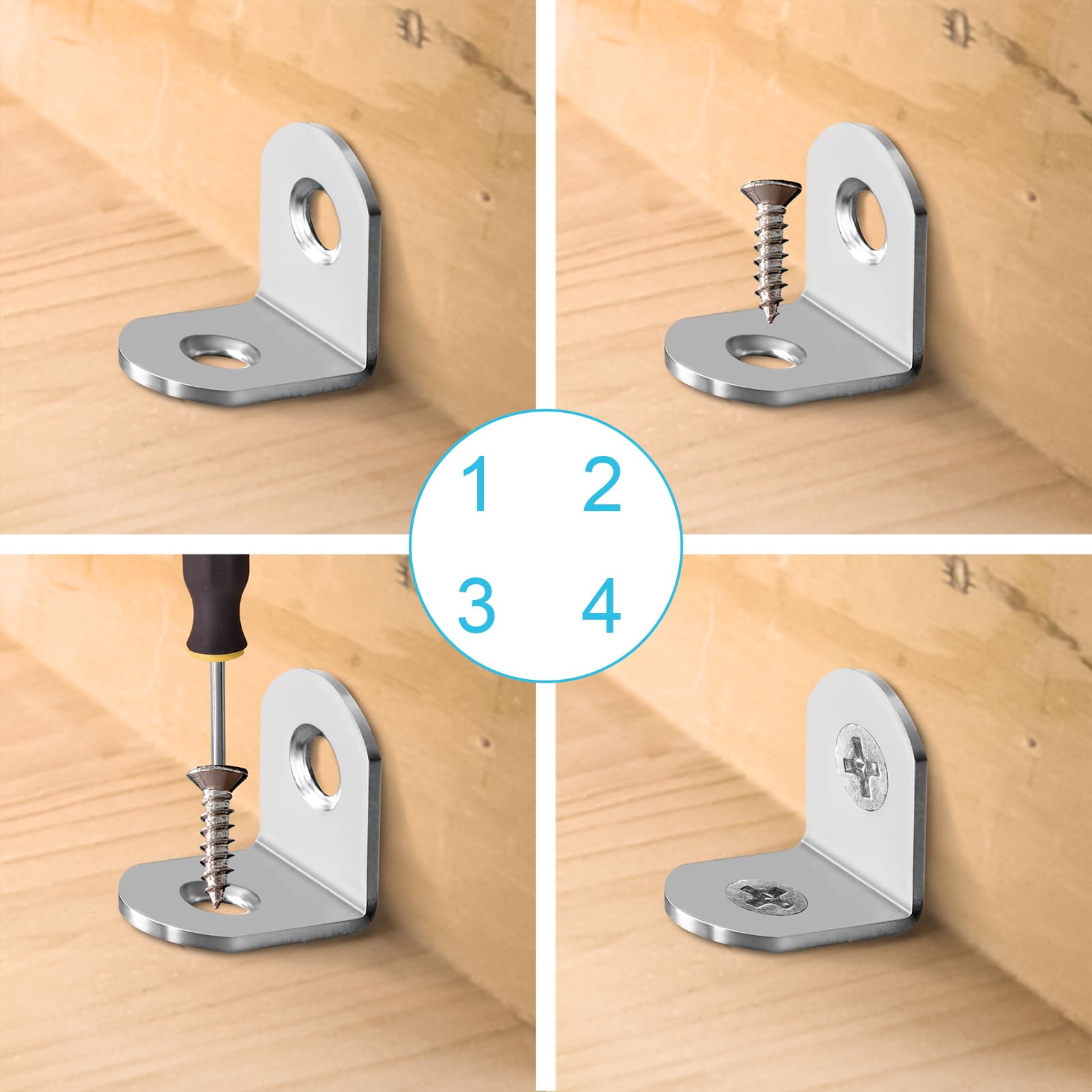 50 Pcs L Bracket Corner Brace MONKIPAER Metal Corner bracket 90 Degree Angle Stainless Steel Bracket with 100 Pcs Screws for securing wooden frames tables chairs bed furniture and other DIY structural