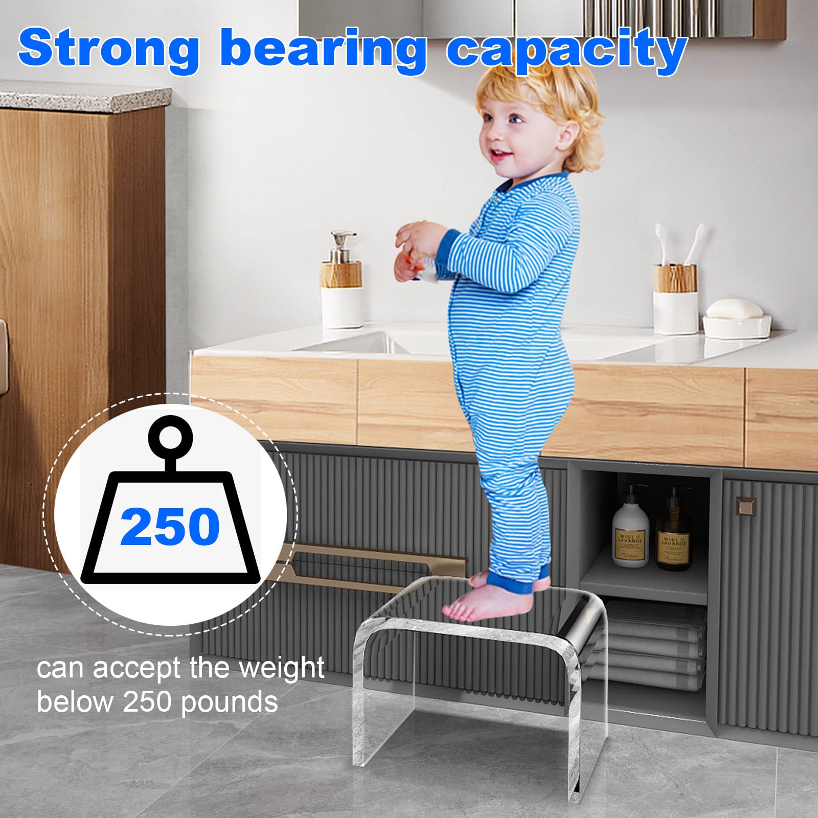 Acrylic Kids Step Stool 9'' Tall Foot Stool for Adults for Relaxing The Legs Muscles Holds Up to 250 lbs Stepping Stool for Kids Bed Sturdy Kitchen Stool