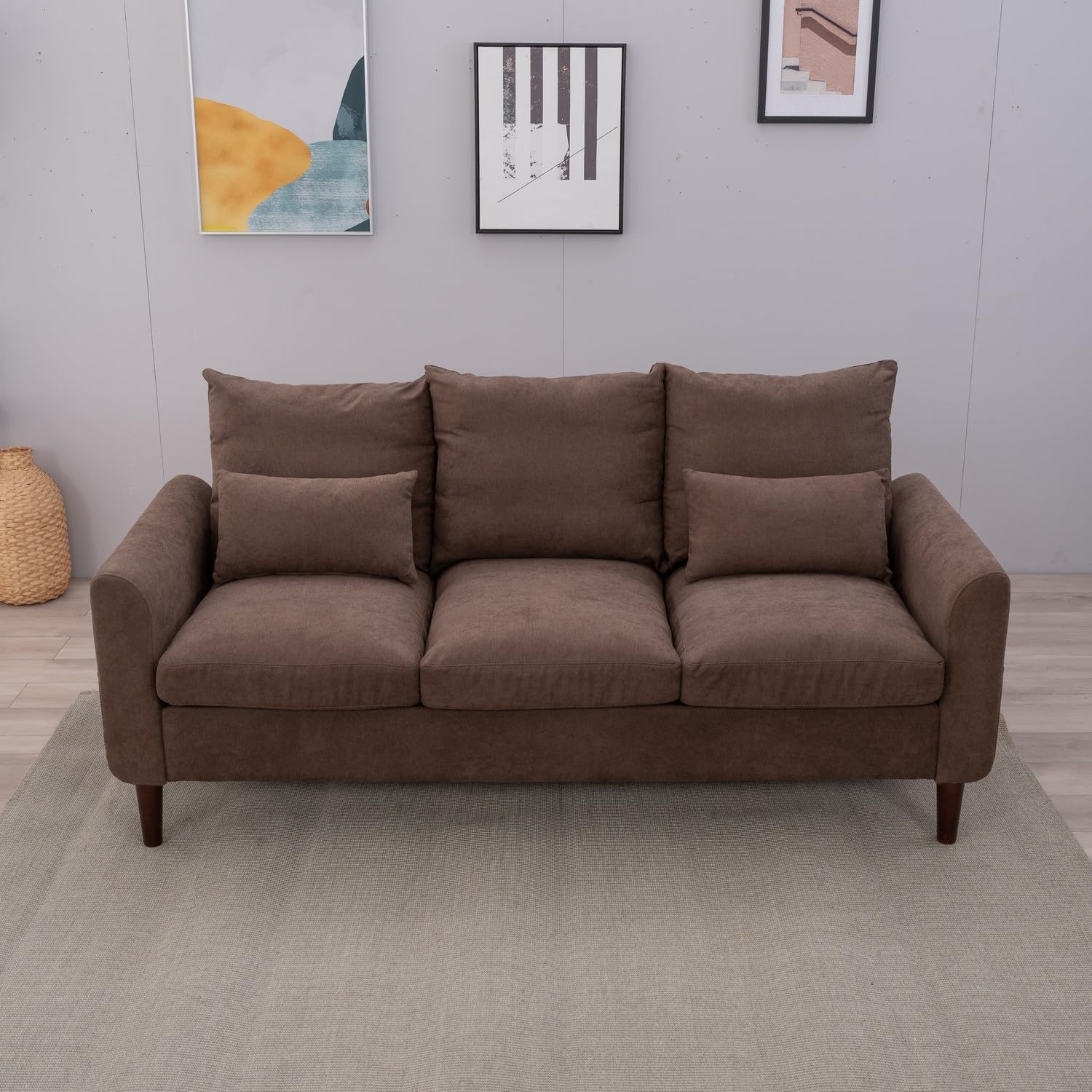 Panana Sectional Sofa 3 Seat Couch, Modern Sofa with Solid Wood Legs, Couches Sofas for Living Room Apartment Bedroom, Comfortable Small Couches for Small Spaces (Black Faux Leather-Track Arm)