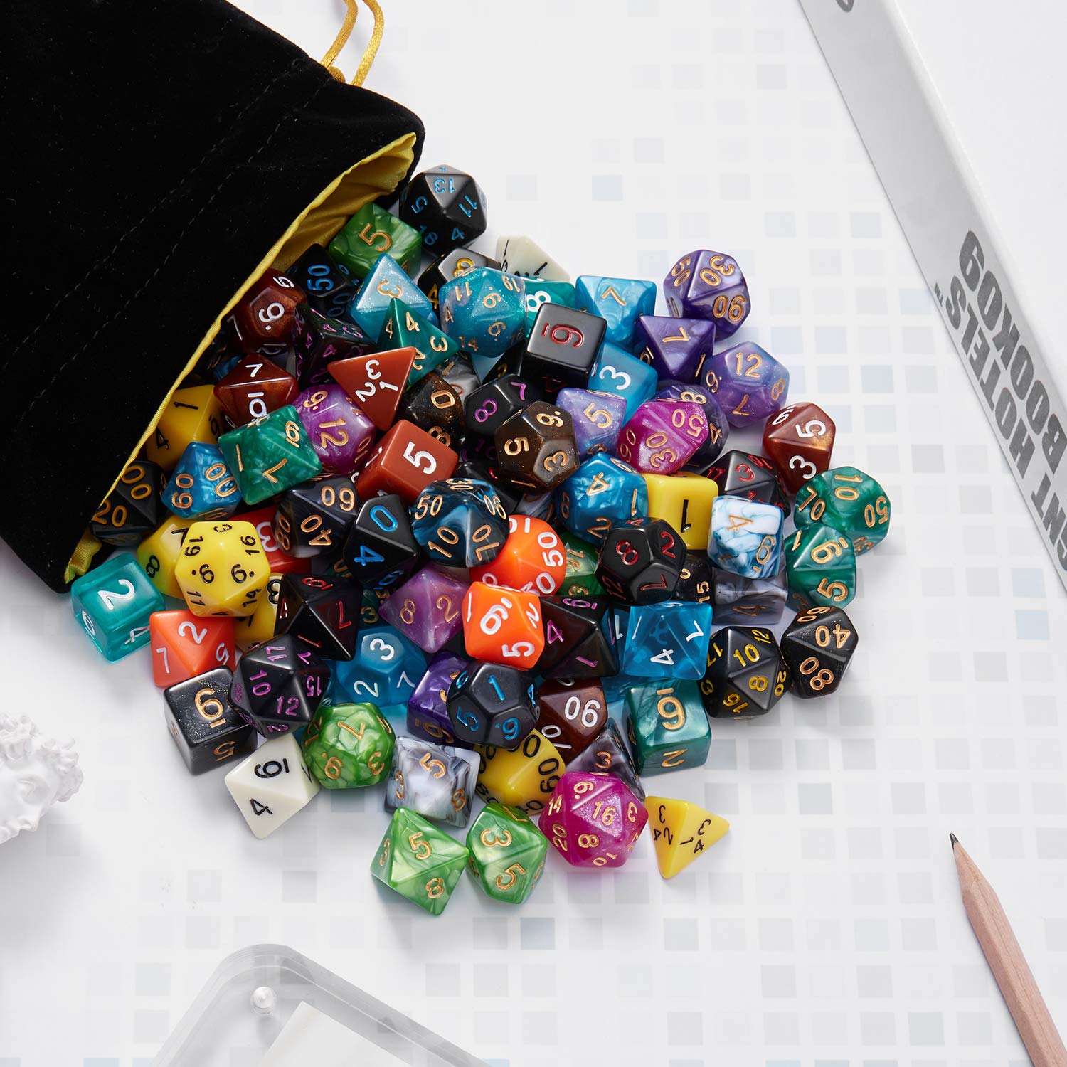 Coyeekn DND Dice Set, 20 x 7 (140 Pieces) Polyhedron Dice 20 Colors Dice for Dungeons and Dragons DND RPG MTG Table Games D4 D8 D10 D12 D20 with 1 Large Flannel Bag