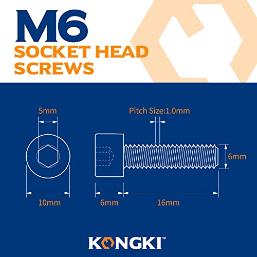 M6-1.0 x 16mm Socket Head Cap Screws, 12.9 Grade Alloy Steel, Allen Socket Drive, Black Oxide Finish, Machine Thread, 60 PCS