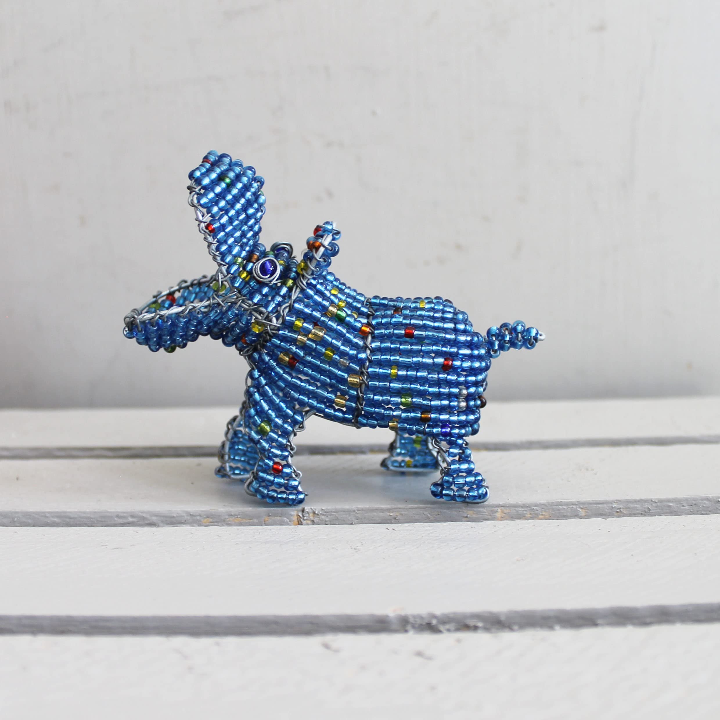 3.5'' 5'' Small Africa Wire and Beads Blue Hippo Hand Made Home Decor Great African Gift South Africa Beaded Animal H