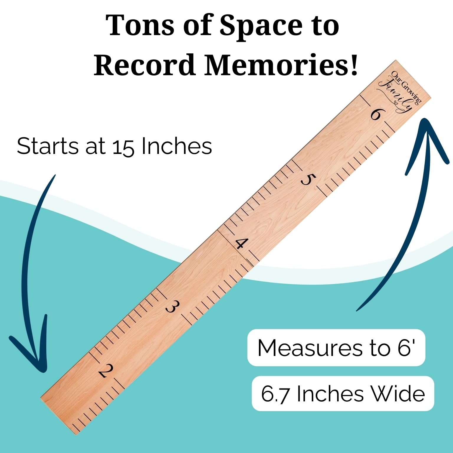Headwaters Studio Growth Chart for Wall - Height Chart for Kids, Wooden Height Chart, Kids Height Wall Chart, Wall Measurement for Height Kids - Our Growing Family Natural (63"x6.7")