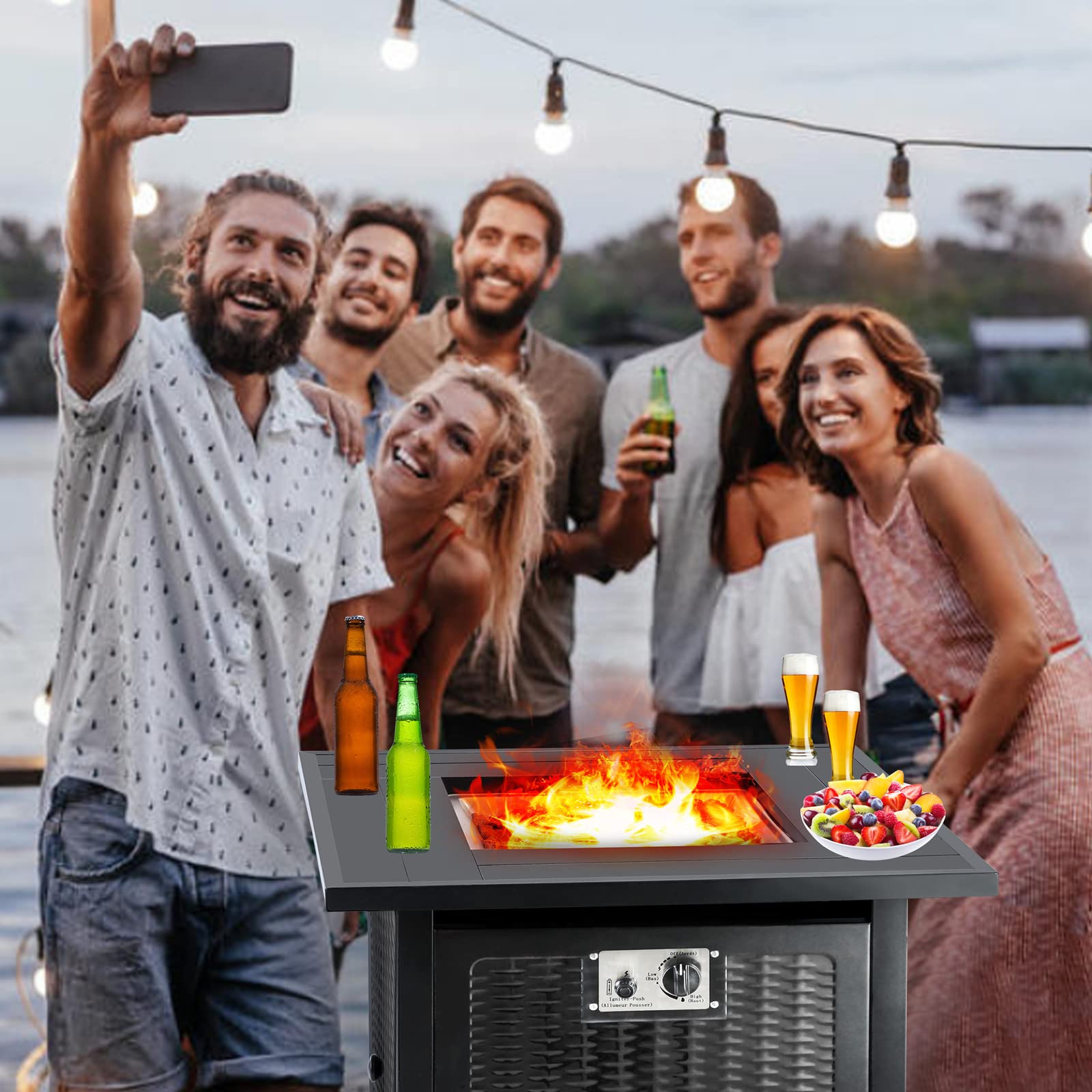 Aisender Outdoor Propane Fire Pit 28 Inch Gas Fire Pit Table, 50,000 BTU Square Fire Table with CSA Safety Certificate for Celebration and Party in The Garden, Backyard and Patio
