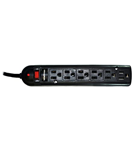 Weltron - 6 Outlet Surge Protector Power Strip 10 ft. Black (WSP-600PLF-10BK)