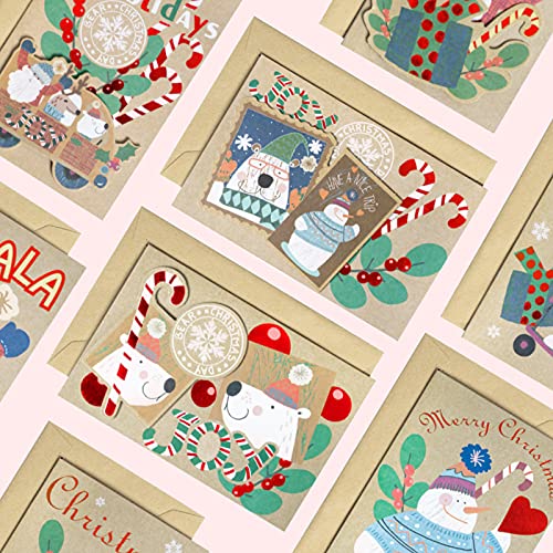 BIOBROWN Greeting Card Santa Claus and Polar Bear with Skateboard Design with 12pcs Envelopes for Holiday - 4x6 inch, 12 pcs (6 designs,2pcs per design)
