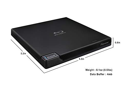 Produplicator Pioneer BDR-XD07B Portable 6X Blu-ray Burner External Drive with USB Cable - Burns CD DVD BD DL BDXL Discs