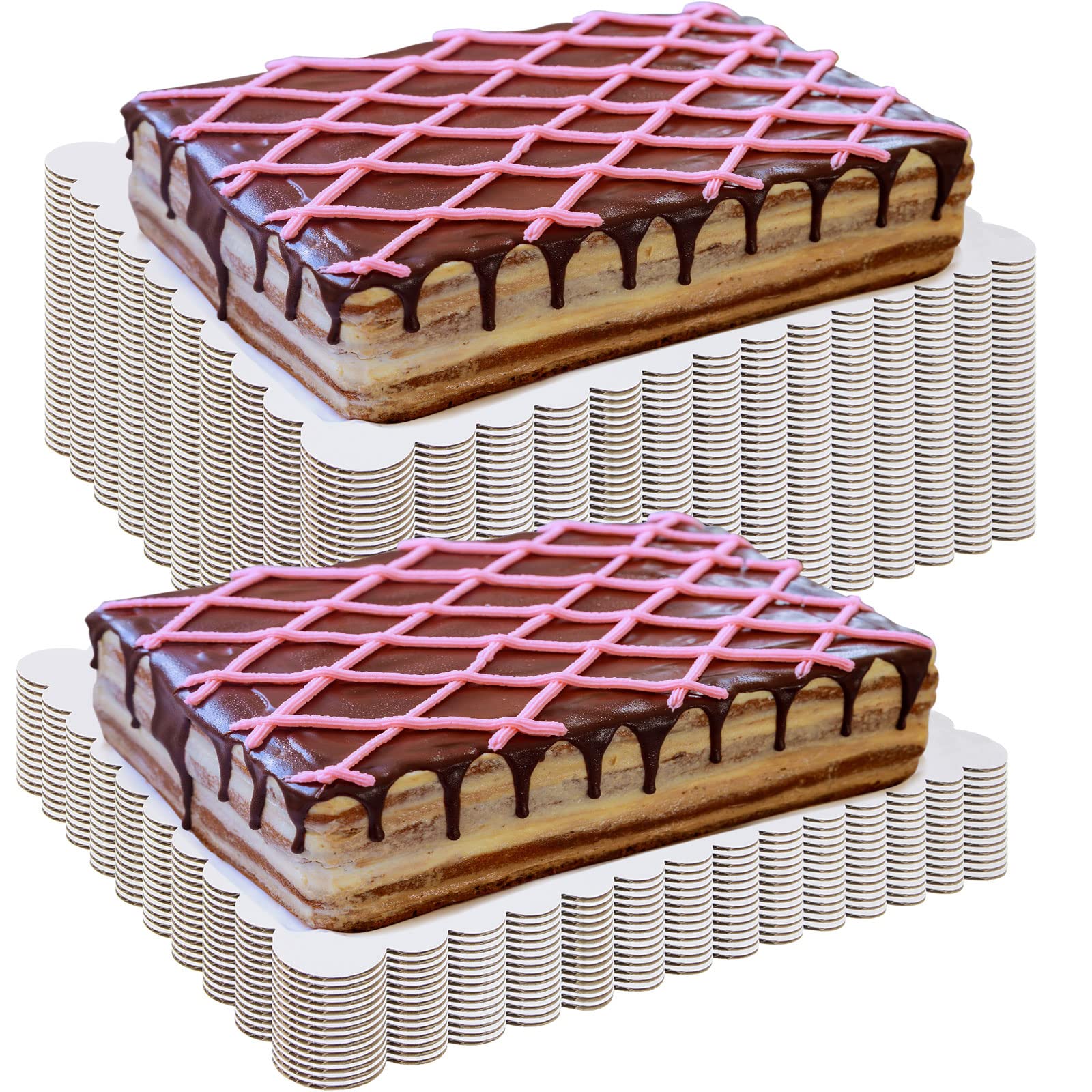 50 Pcs Rectangle Cake Board Disposable Cardboard Cake Bases Grease Proof Cake Plate Scalloped Edge Corrugated White Cakeboards Dessert and Pastry Food Tray for Pizza Party Decorate,13.4 x 9.8 Inches